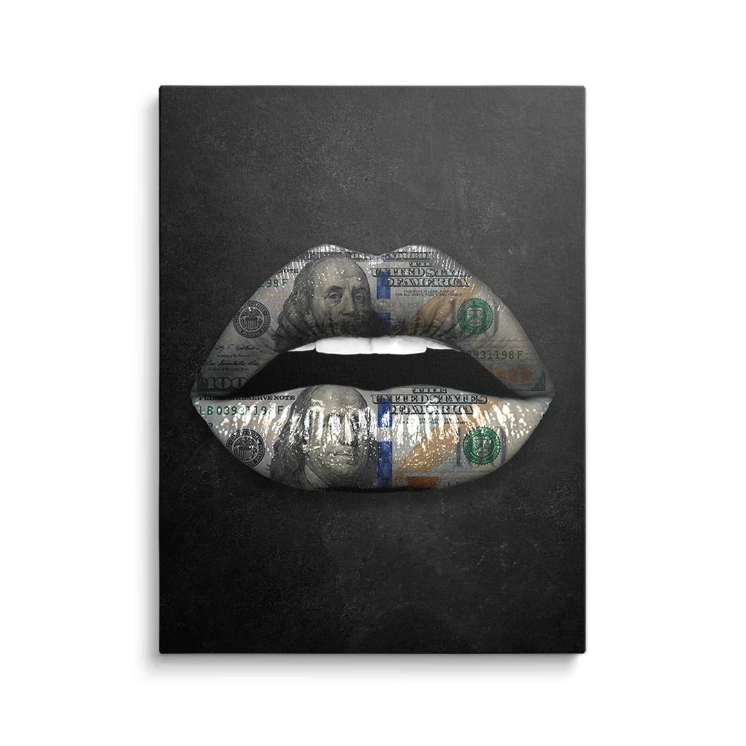 Dollar Lips Canvas Art | Money Dollar Lips Wall Art