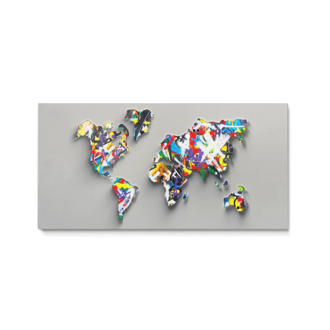 Colorful Abstract Graffiti World Map Wall Art – Greattness™